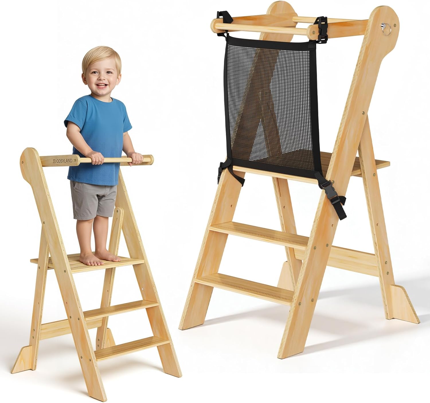 Pre-Assembled Toddler Standing Tower with Safety Net – Cosyland